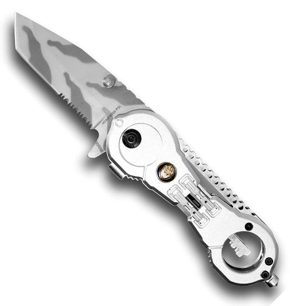 SILVER HANDCUFF HANDLE CAMO BLADE POCKET KNIFE ( sold by the piece ...