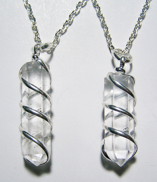 CLEAR QUARTZ CRYSTAL COIL WRAPPED STONE 18 INCH SILVER CHIAN NECKLACE ...