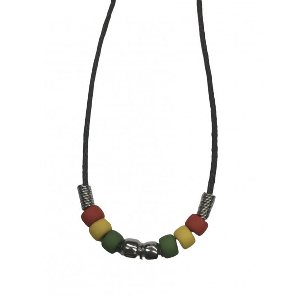 Rasta Bead Black Wax Cord Necklace 18" With SIlver Beads (sold by the ...